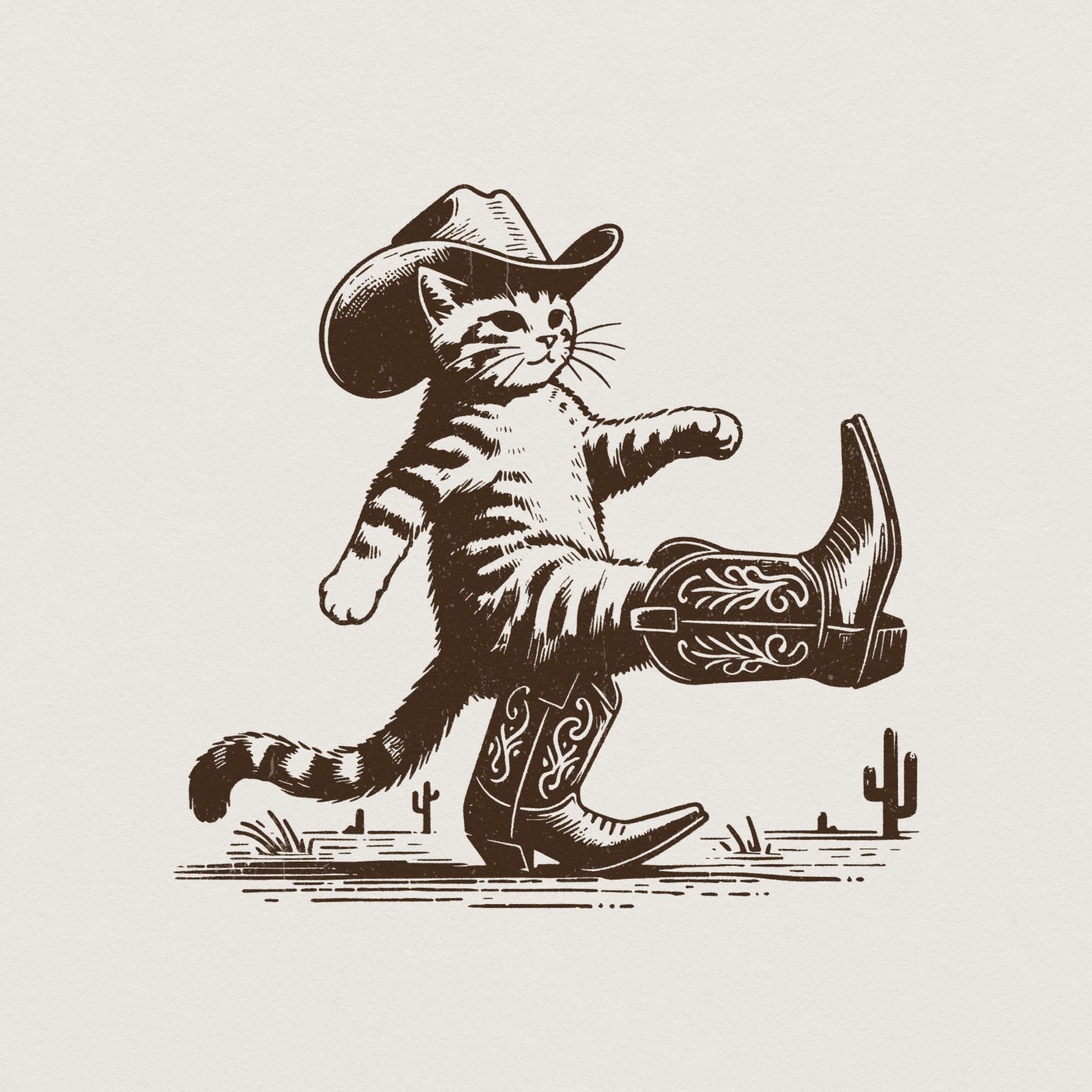 Funny Western Cowboy Cat Design, Retro Cowboy Cat Png - 300 DPI Design ...